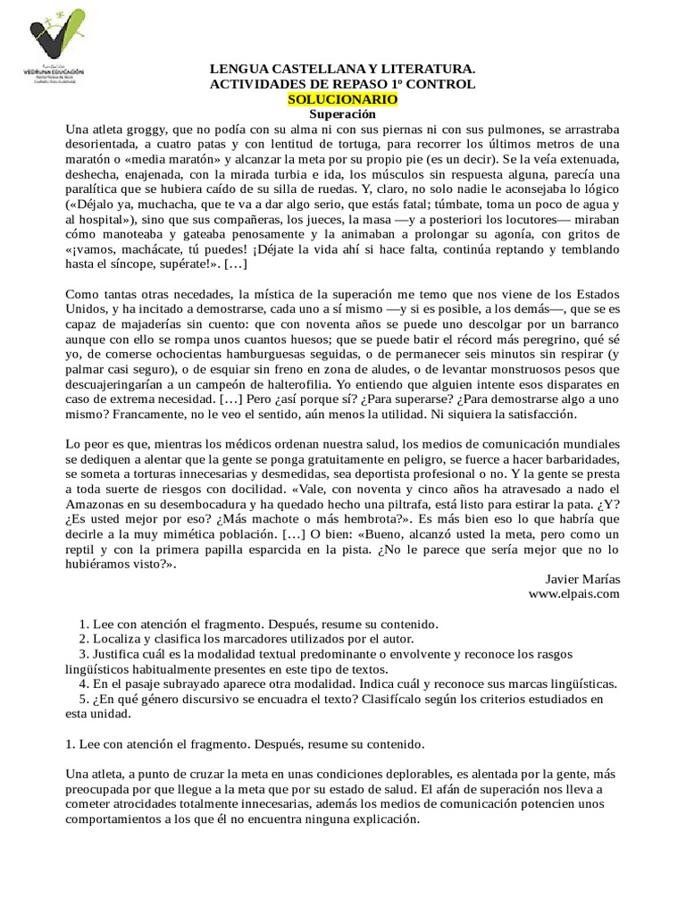 Solucionario Actividades de Repaso Control 1 | PDF