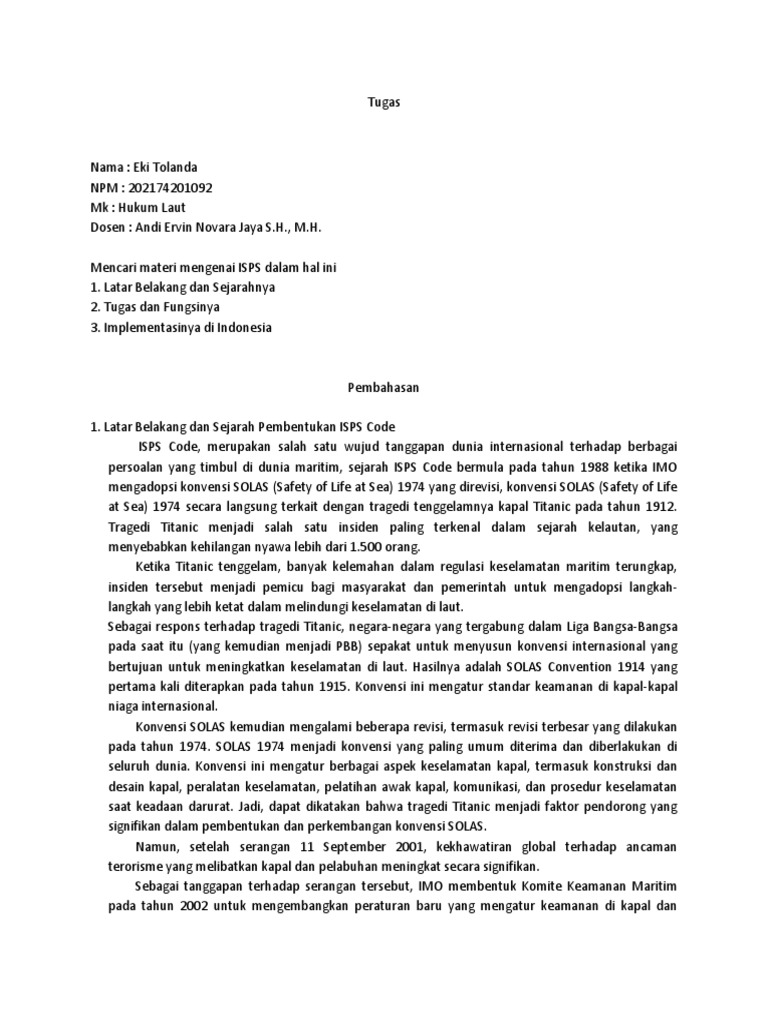 Rangkuman Singkat Mengenai ISPS CODE (EKI) | PDF