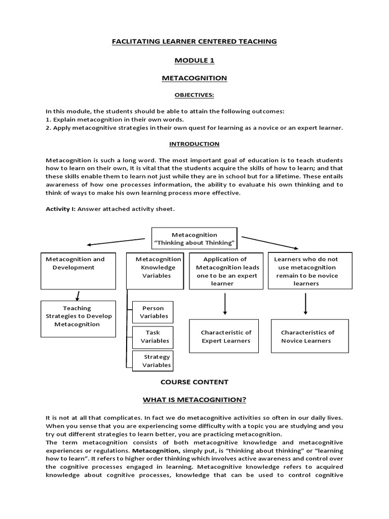 Understanding Metacognition in Learning | PDF | Learning | Metacognition