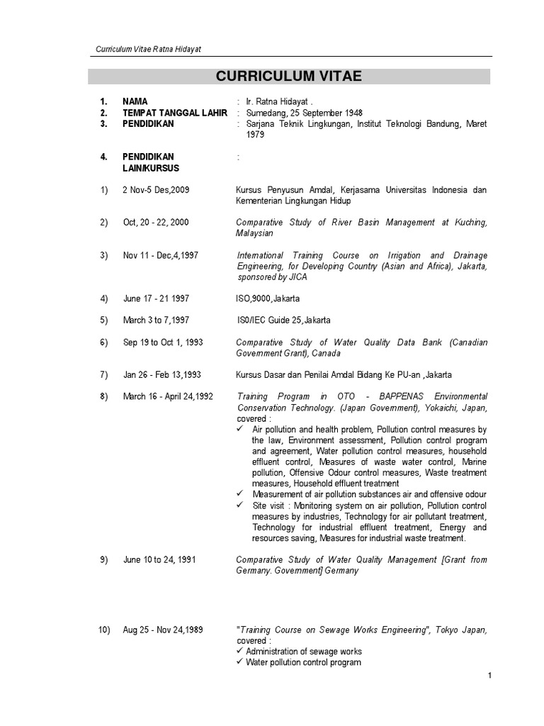 CV Ahli Teknik Lingkungan | PDF