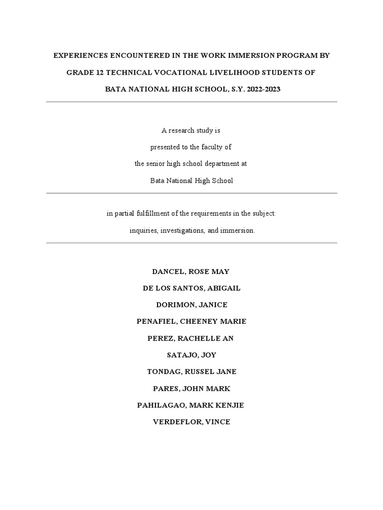 Work Immersion Research | PDF