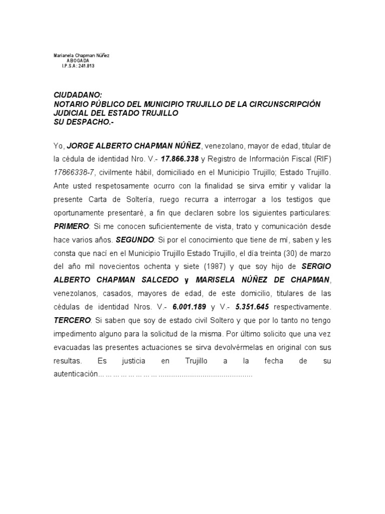 Carta Soltería | PDF