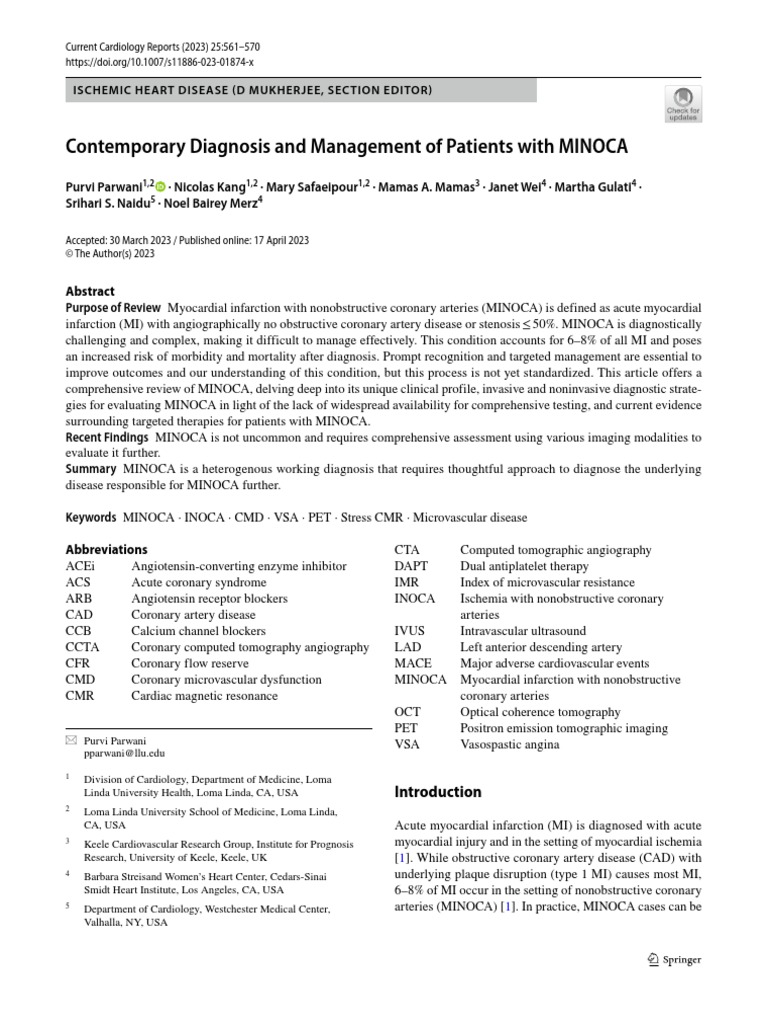 Contemporary Diagnosis and Management of Patients With MINOCA | PDF ...