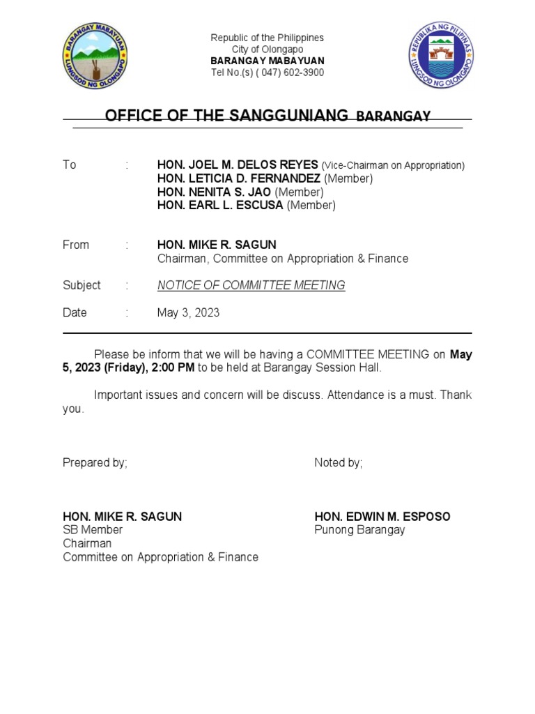 Appropriation - Notice of Meeting | PDF