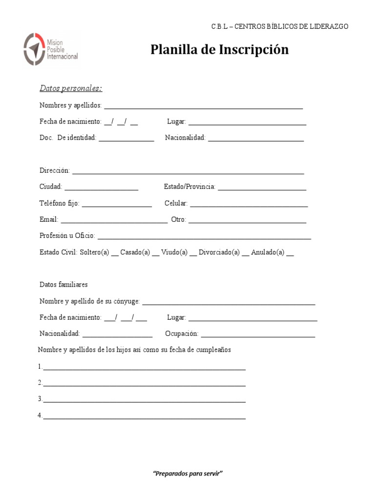 Modelo 01 - Planilla de Inscripción | PDF