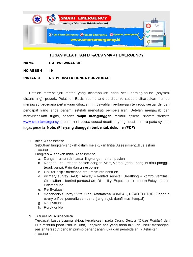 Tugas Ke-2 BTCLS Smart Emergency 19 - Ita Dwi Winarsih | PDF