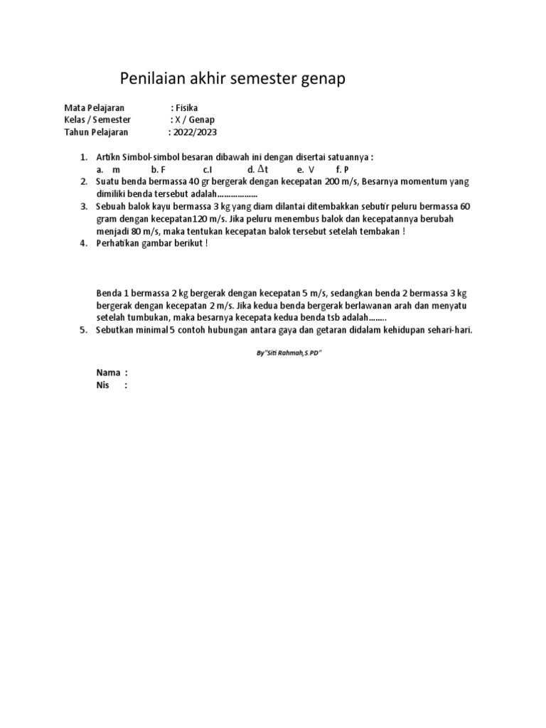 Penilaian Akhir Semester Genap 2022-2023 | PDF