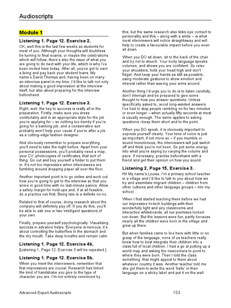 Audioscripts Class Audio | PDF | Teachers | Lecture