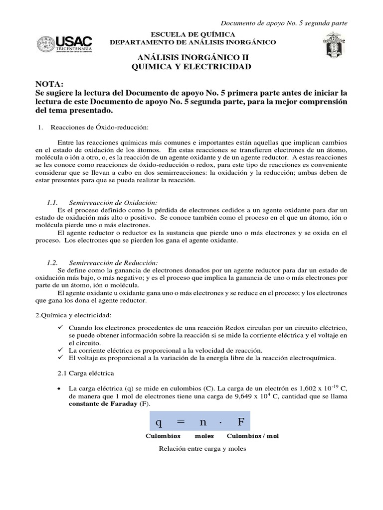 Documento de Apoyo No. 5 Parte 2 Química y Electricidad | PDF | Redox | Energía libre de Gibbs