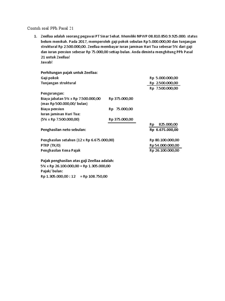 Contoh soal PPh Pasal 21 | PDF
