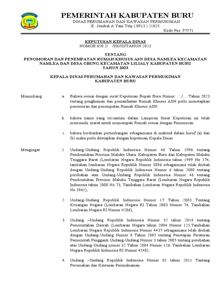 Penomoran Rumah Khusus ASN 2023 | PDF
