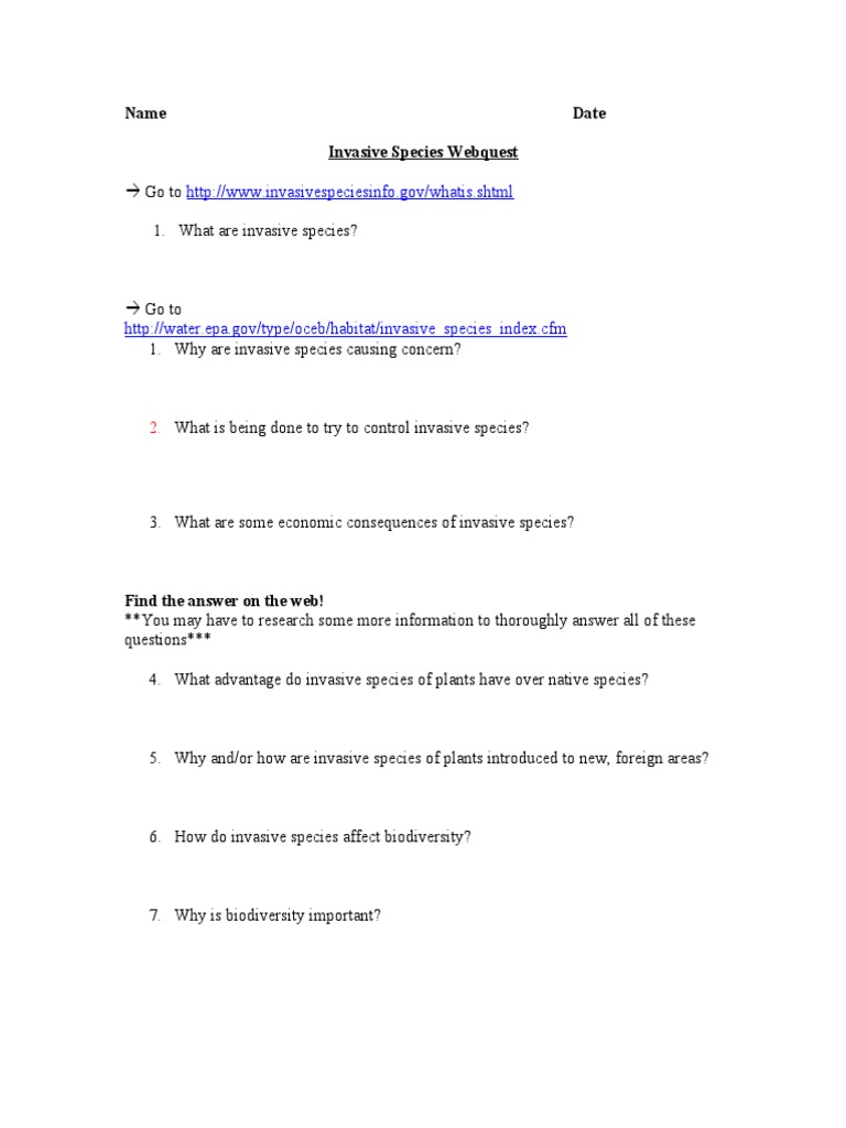 Invasive Species Webquest Guide | PDF | Science & Mathematics ...