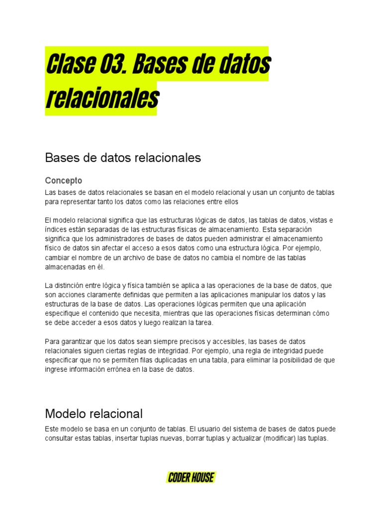 Clase 03 - Bases de datos | PDF | Bases de datos | Base de datos relacional