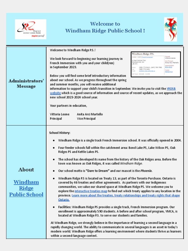 2023-2024 WRPS Newsletter For New Grade 1 Families | PDF | Second Language