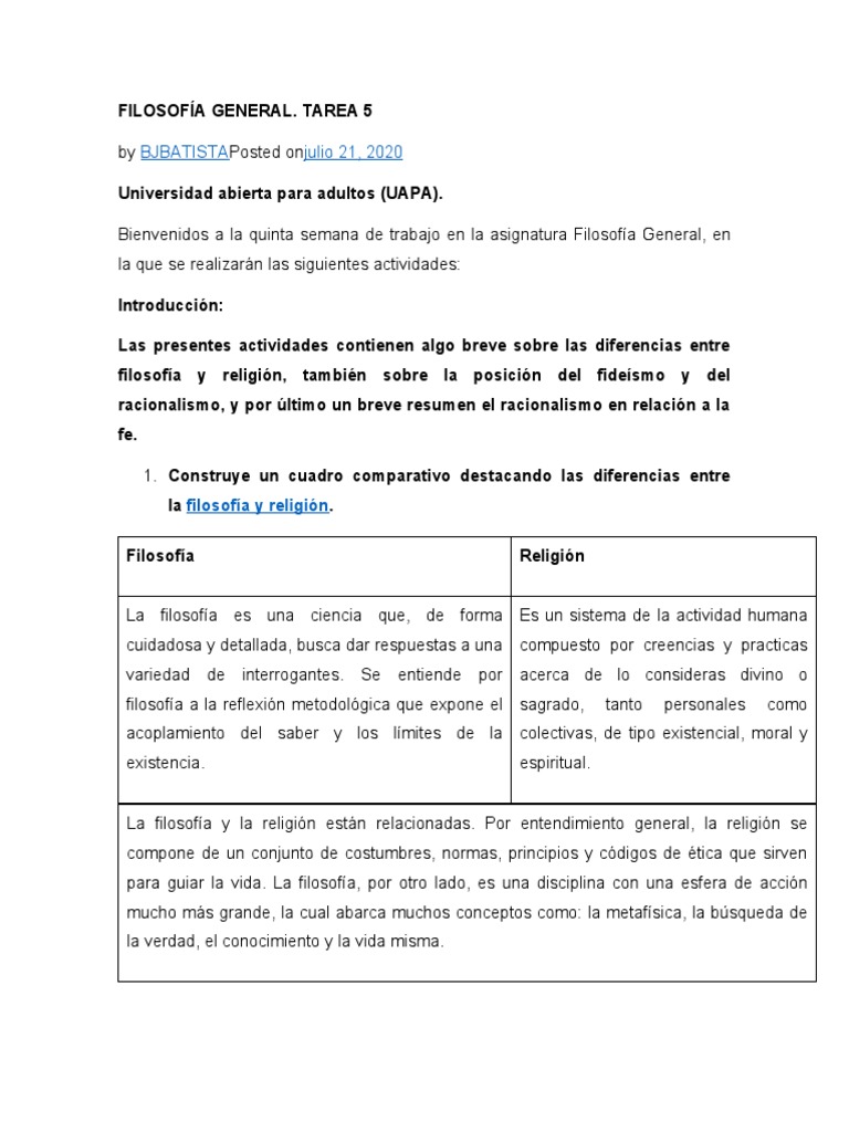 Tarea 5 de Filosofia General | PDF | Racionalismo | Fe