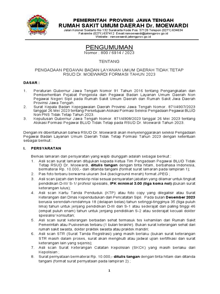 Pengumuman Rekrutmen 2023 | PDF