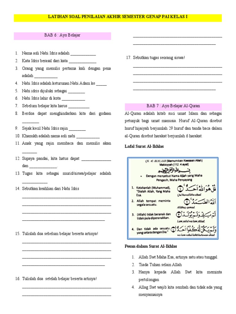 Latsol UAS PAI Kelas 1 | PDF