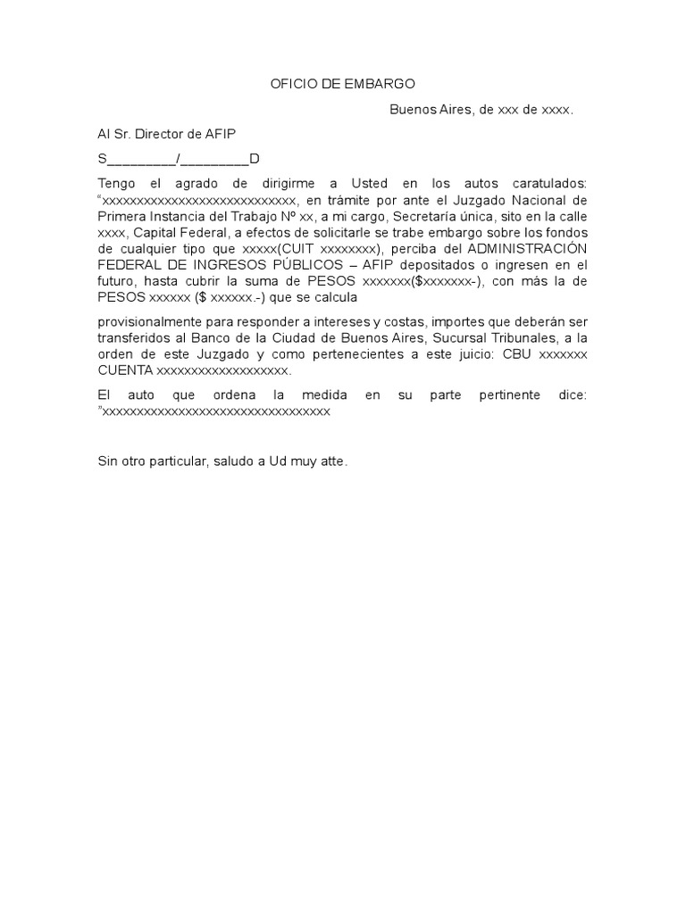 Oficio de Embargo | PDF