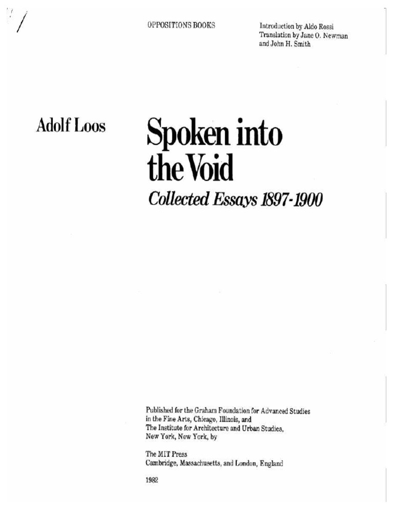 Adolf Loos Spoken Into The Void | PDF
