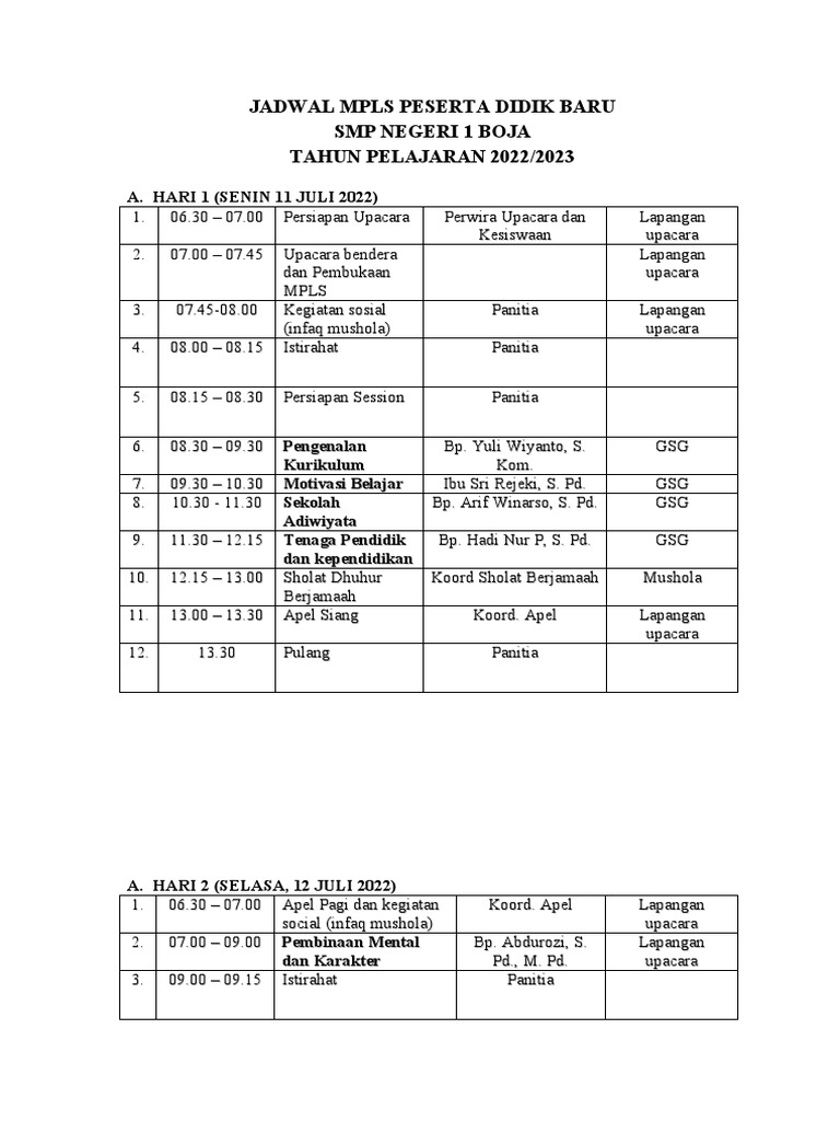 Contoh Jadwal MPLS | PDF