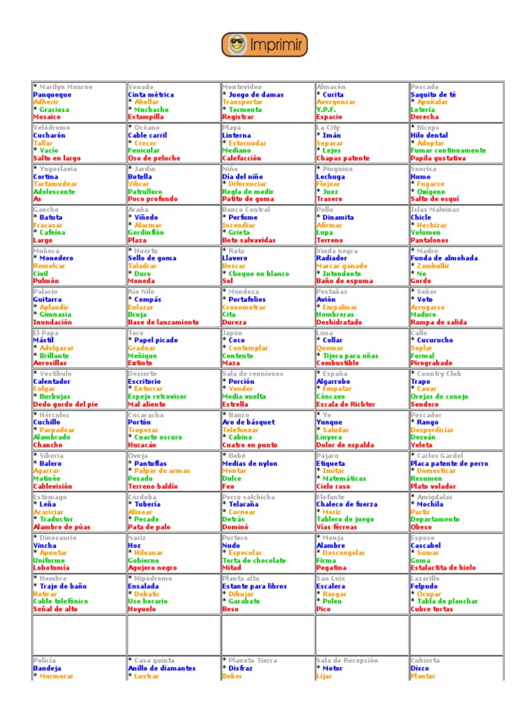 Pictionari (tarjetas) para imprimir | PDF