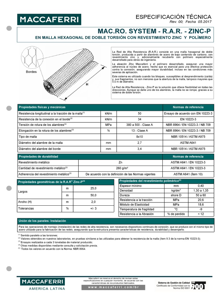 TDS BR RAR 8x10 2.7mm ZINC P REV00 MAY17 SP | PDF | Acero | Revestimiento