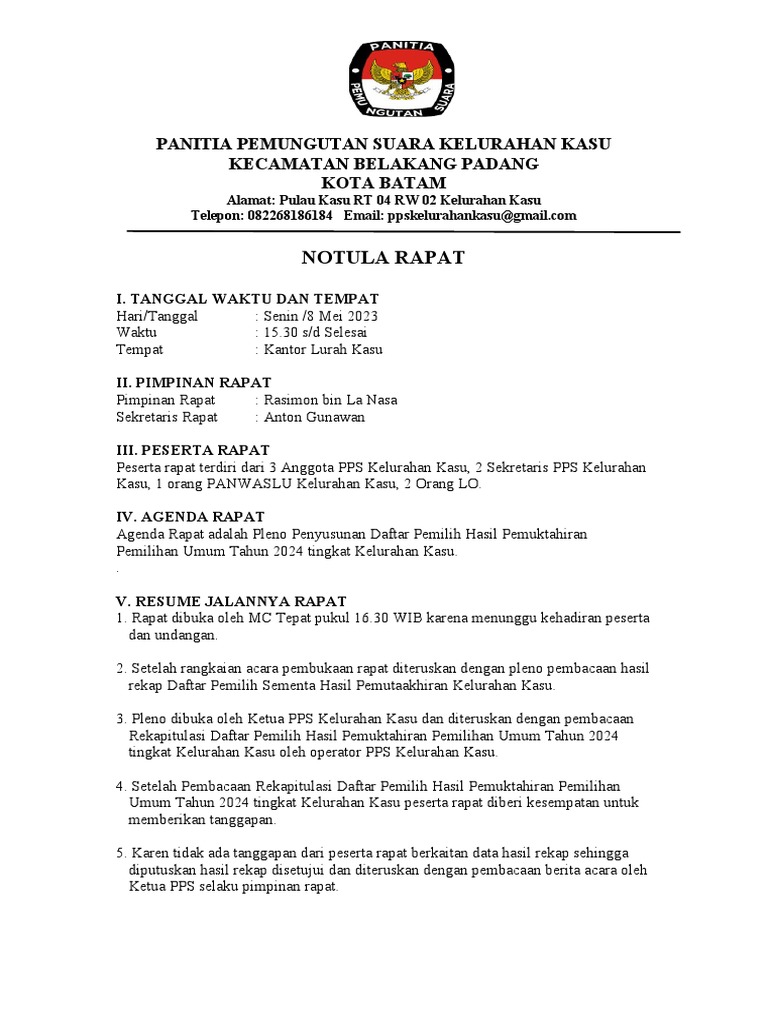 Notula Rapat Pleno DPHP 2 | PDF