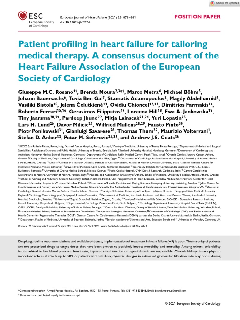 European J of Heart Fail - 2021 - Rosano - Patient Profiling in Heart Failure For Tailoring ...