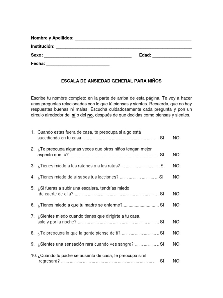 Escala de Ansiedad General para Niños | PDF