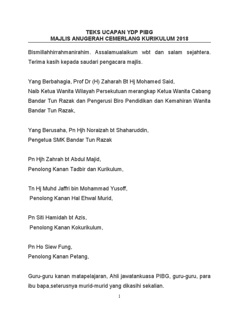 Teks Ucapan Ydp Pibg Mac 2019 | PDF