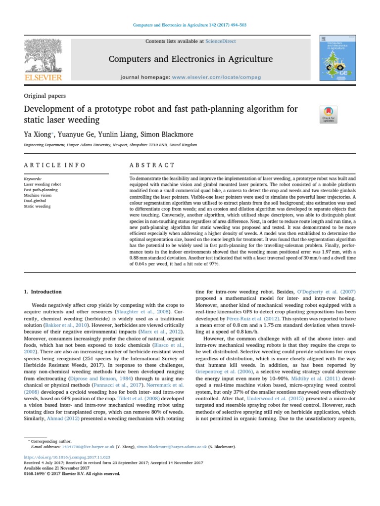 Development of a prototype robot and fast path-planning algorithm for static laser weeding | PDF ...