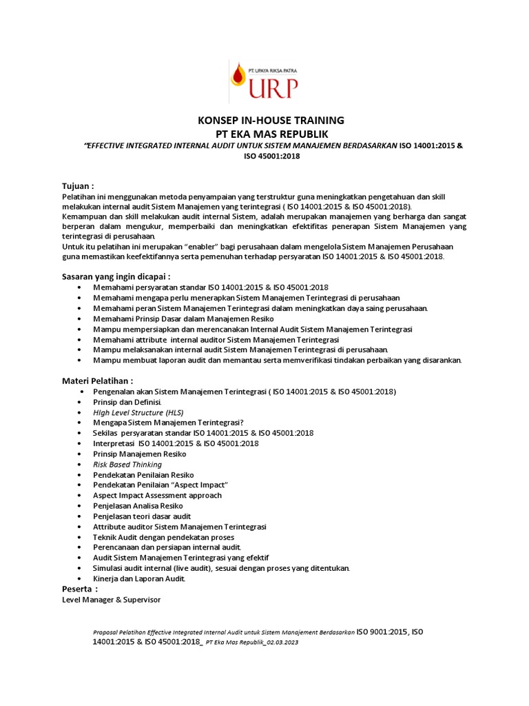 URP - Effective IMS Audit ISO 14001 45001 - PT Eka Mas Republik - 02.03 | PDF | Karier ...
