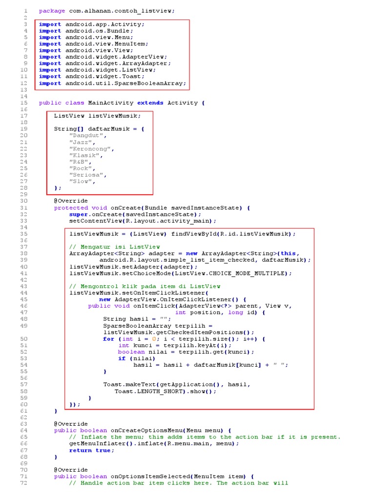 MainActivity - Java (ListView Multiseleksi) | PDF