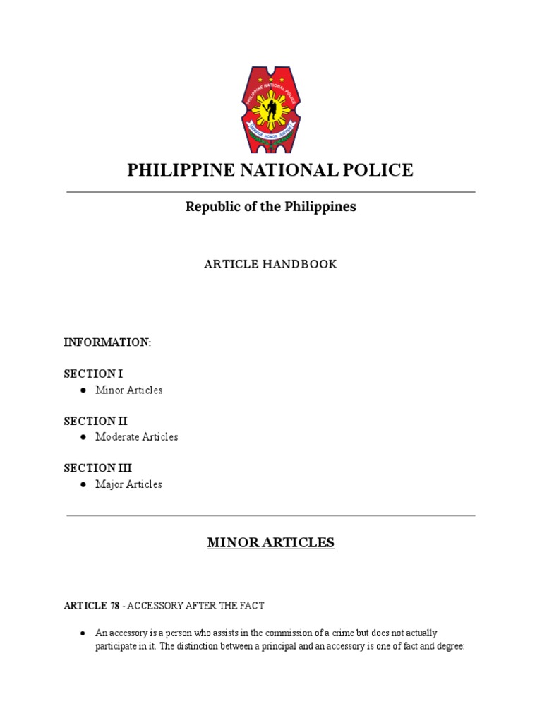 PNP - Article Handbook | PDF | Crimes | Crime & Violence
