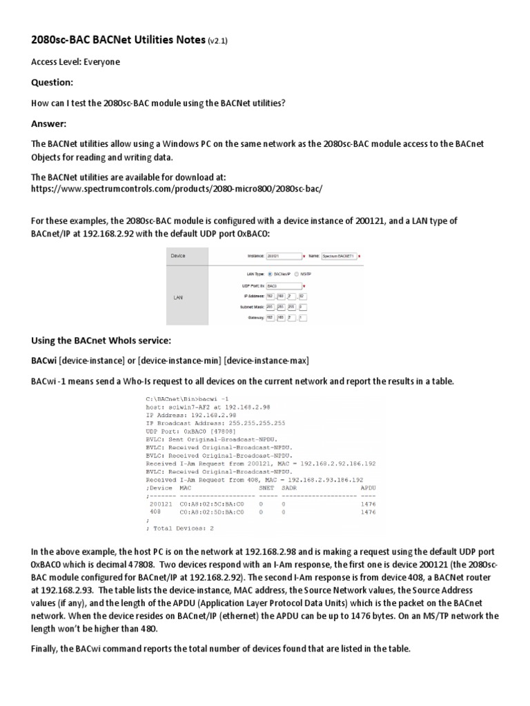 2080sc-BAC-Module-Testing-with-BACNet-Utilities-v2.1 | PDF