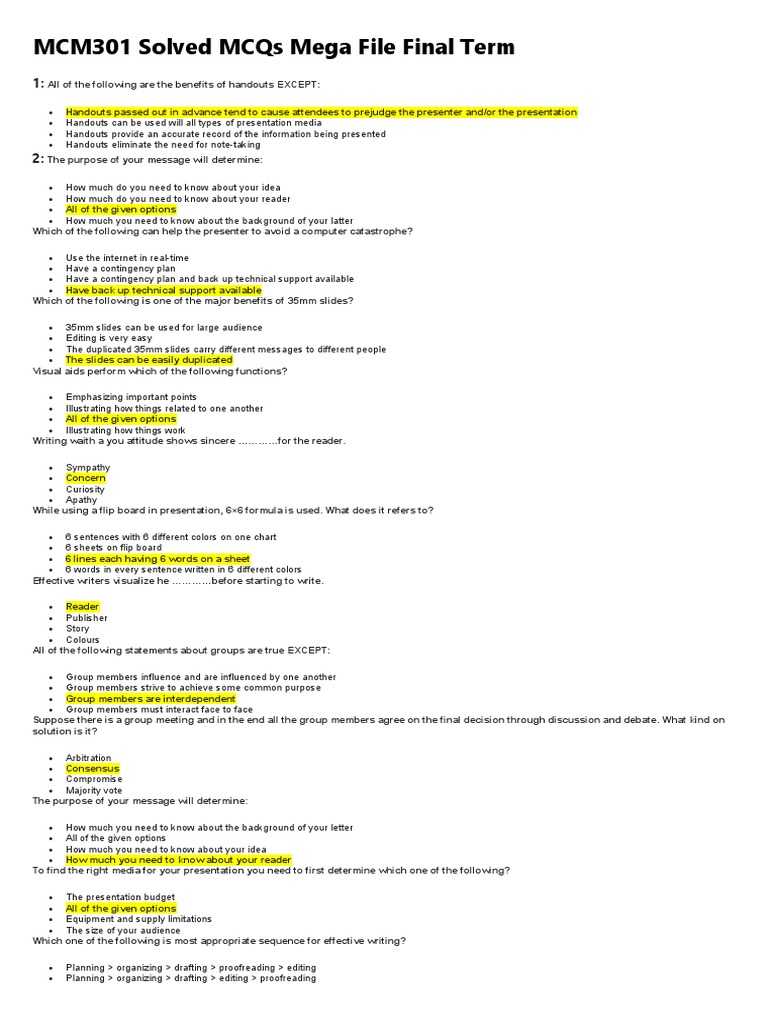 MCM301 Solved MCQs Mega File Final Term | PDF MCM301 Solved MCQs Mega File Final Term | PDF