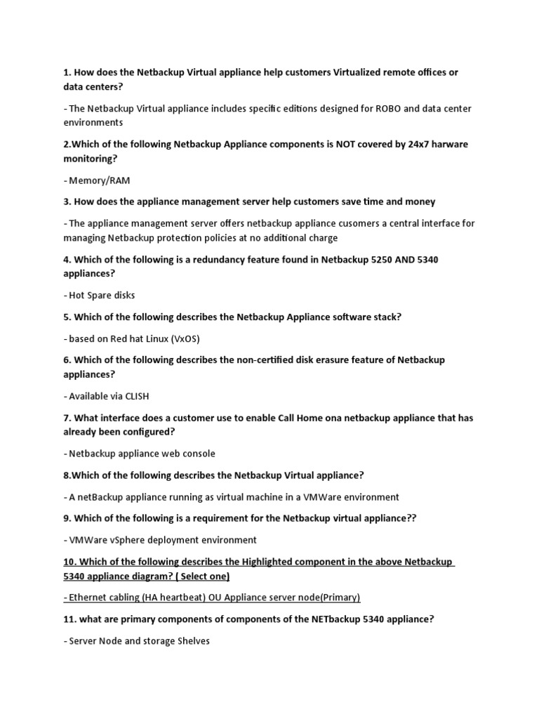 Perguntas Respostas VSE+ Veritas NetBackup Appliance 3.x | PDF | Server (Computing) | Backup