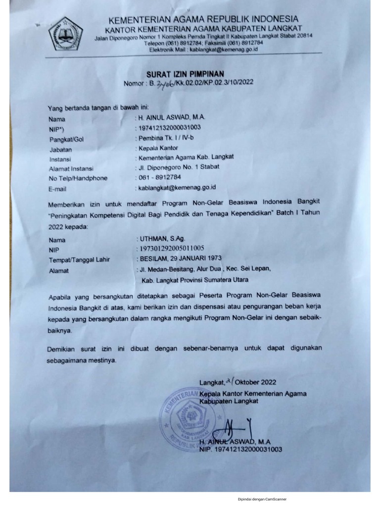 Surat Izin Pimpinan | PDF