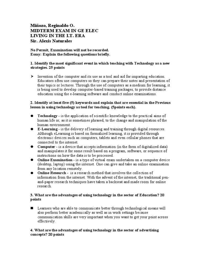 Miñozo - Midterm Exam in Ge Elec | PDF | Educational Technology | Learning Miñozo - Midterm Exam in Ge Elec | PDF | Educational Technology | Learning