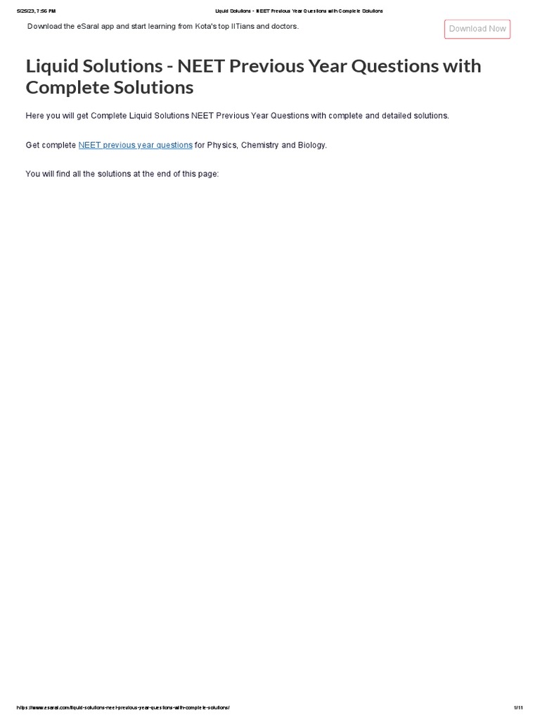 Liquid Solutions - NEET Previous Year Questions With Complete Solutions ...