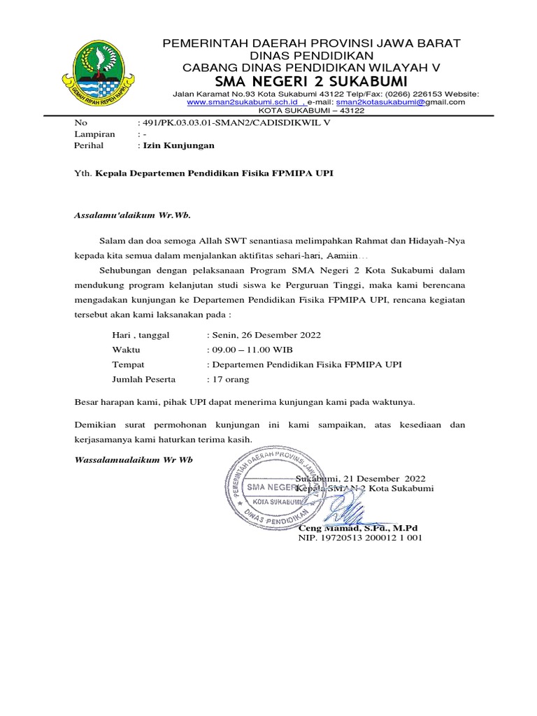 Surat Kunjungan Ke UPI | PDF