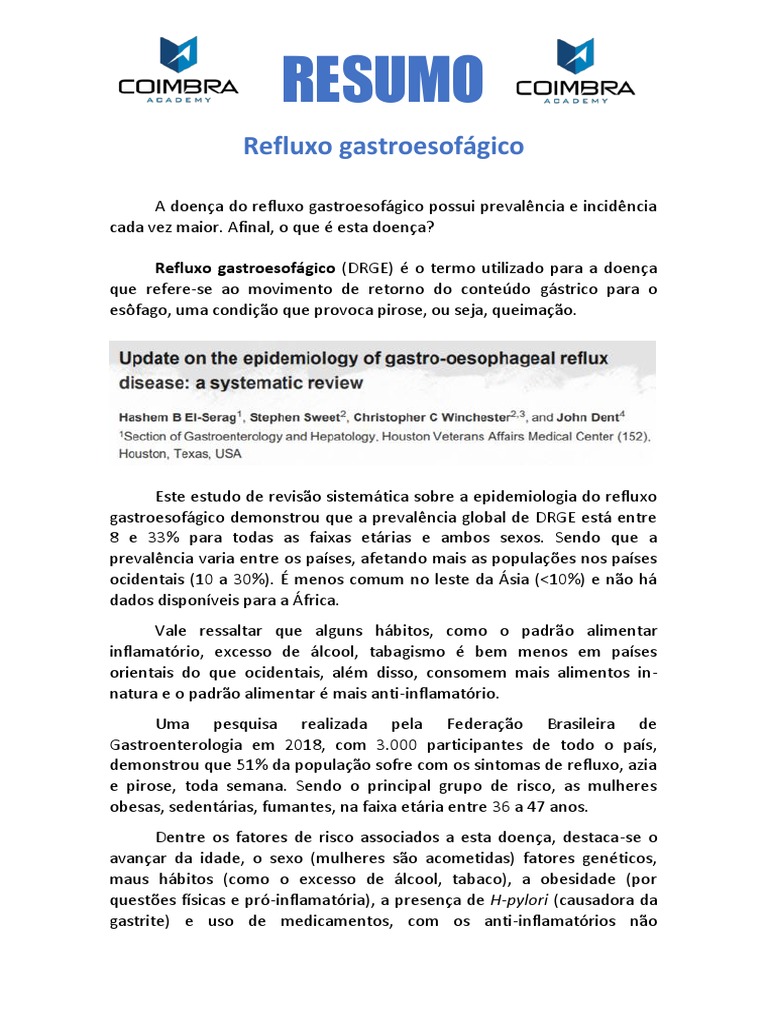 Refluxo Gastroesofagico Resumo | PDF | Doença do refluxo ...
