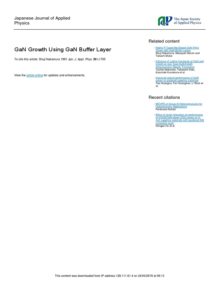 GaN Growth with Buffer Layer Techniques | PDF | Electrical Resistance ...
