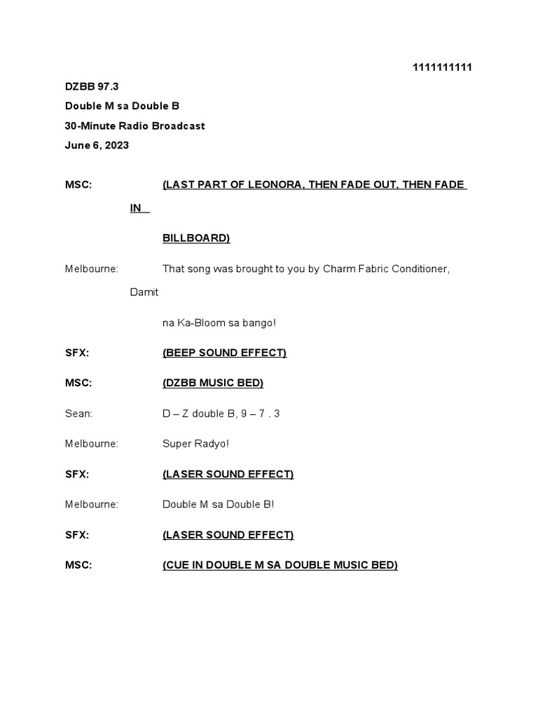 Taglish Radio-Broadcasting Script Draft Example by Melbourne Pombo ...