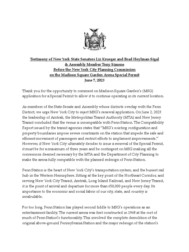 Testimony To City Planning Commission On Madison Square Garden Pdf