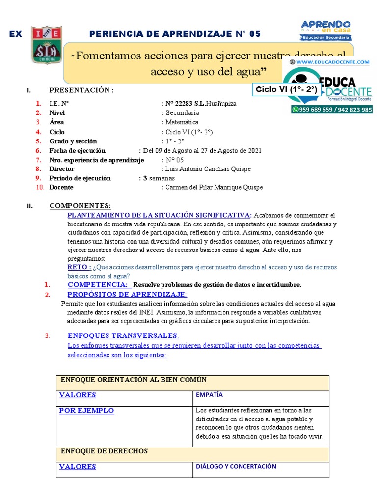 EXPERIENCIA DE APRENDIZAJE N°5 MATEMÁTICA corregido | PDF | Histograma | Estadísticas