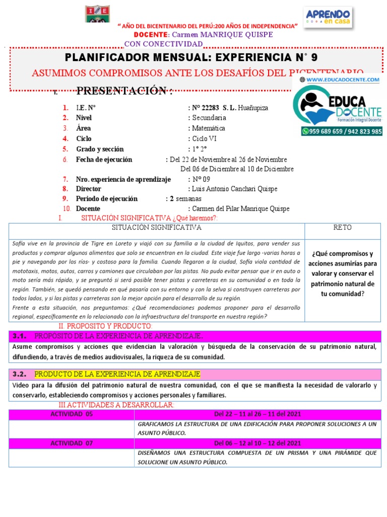 Experiencia de Aprendizaje #9 Matemática Carmen | PDF | Geometría | Evaluación