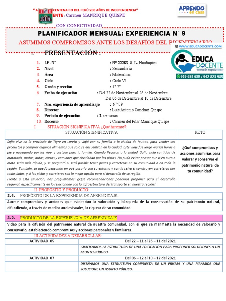 EXPERIENCIA DE APRENDIZAJE N° 9 MATEMÁTICA | PDF | Geometría | Evaluación