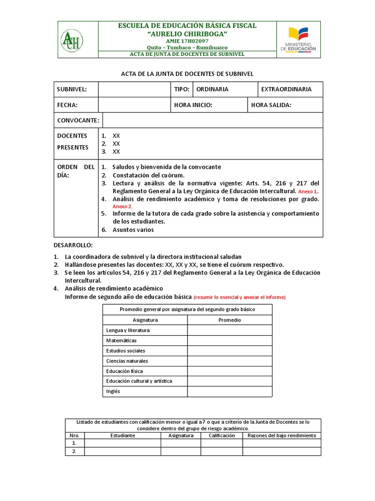 Acta Junta Docentes Subnivel Educación | PDF | Educación primaria