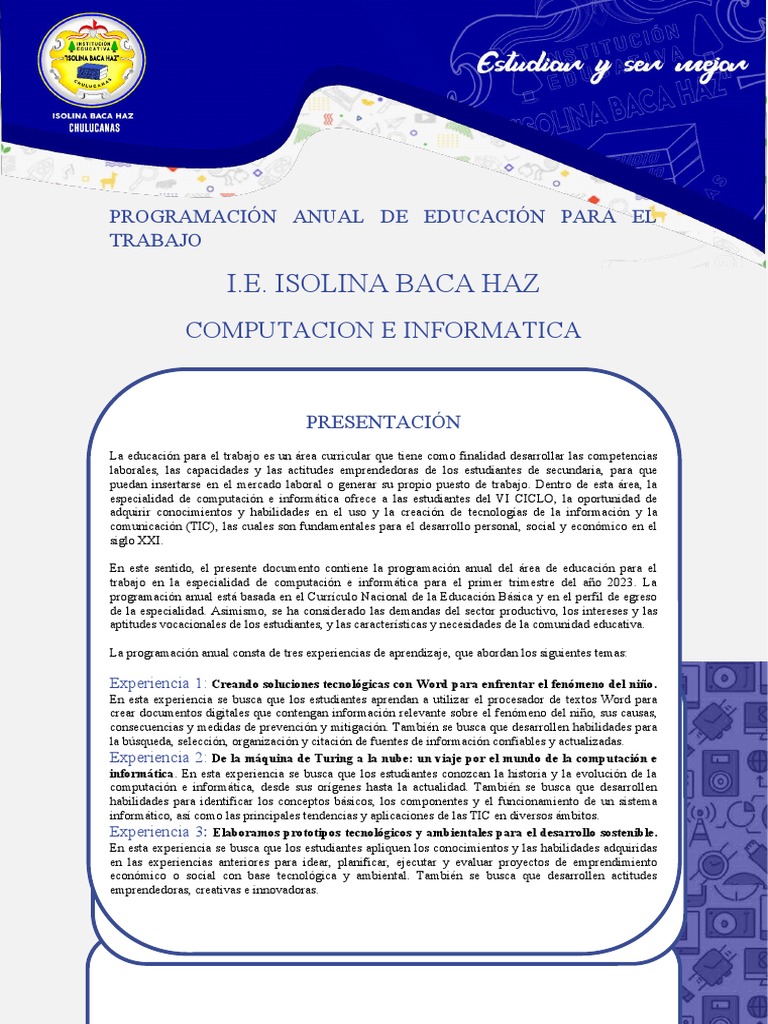 Programacion Anual Ept Computacion Primero y Segundo | PDF | Aprendizaje | Iniciativa empresarial